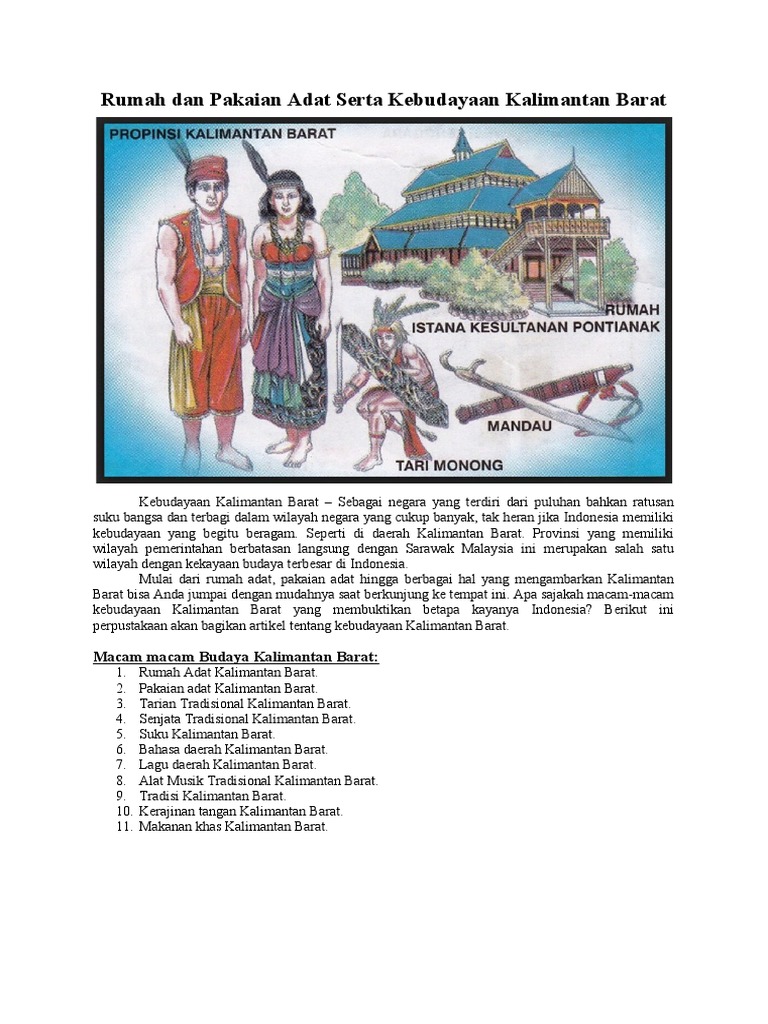 Rumah Dan Pakaian Adat Serta Kebudayaan Kalimantan Barat | PDF