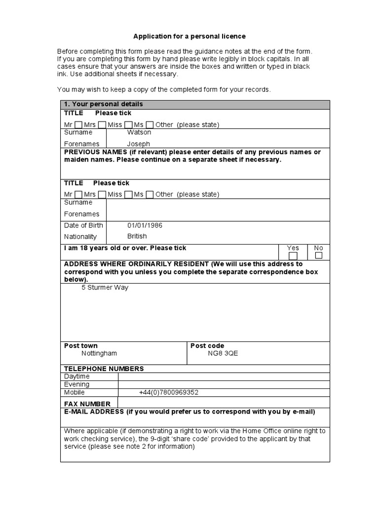 Application For A Personal Licence | PDF | Passport | Government And ...