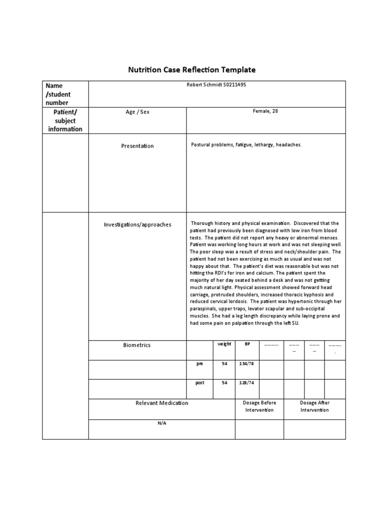 Applied Nutrition Case Reflection | PDF | Chiropractic | Pain