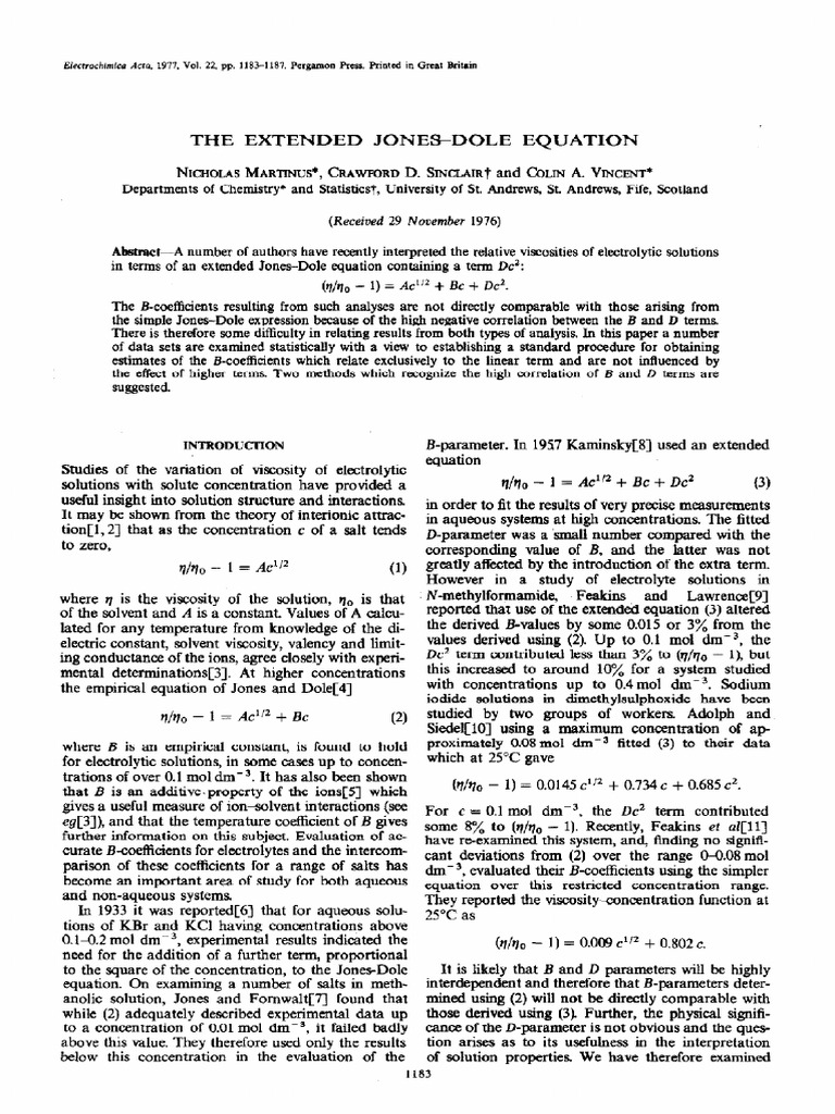 The Extended Jones-Dole Equation | PDF | Errors And Residuals | Confidence Interval