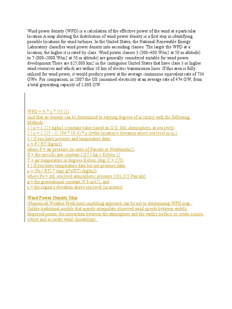 Wind Power Density | PDF | Pressure | Branches Of Thermodynamics