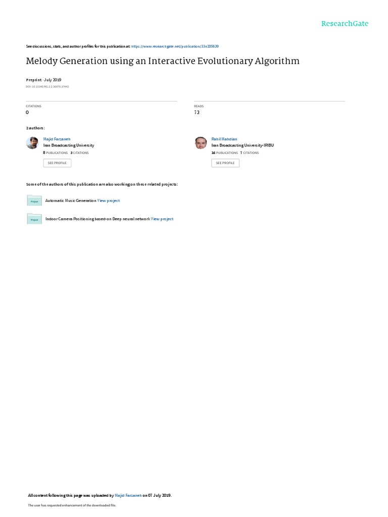 Melody Generation Using An Interactive Evolutionary Algorithm | PDF | Artificial Neural Network ...