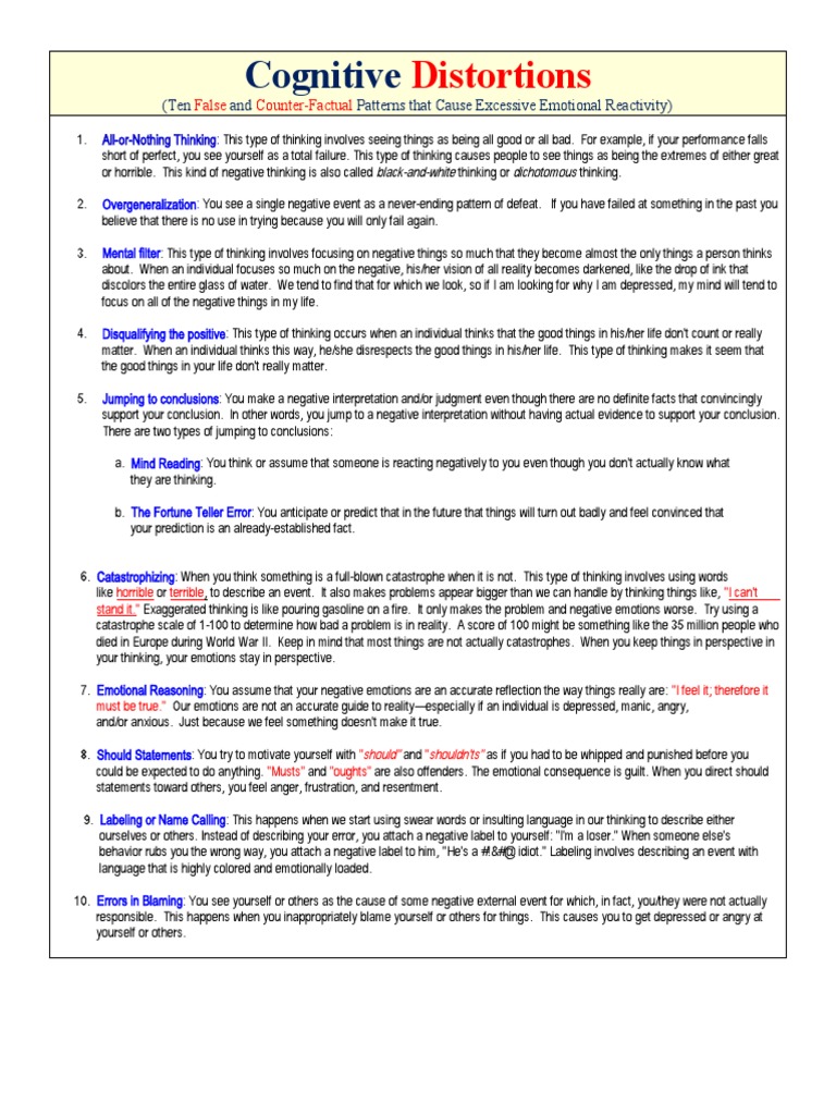 Cognitive Distortions | PDF | Emotions | Metaphysics Of Mind