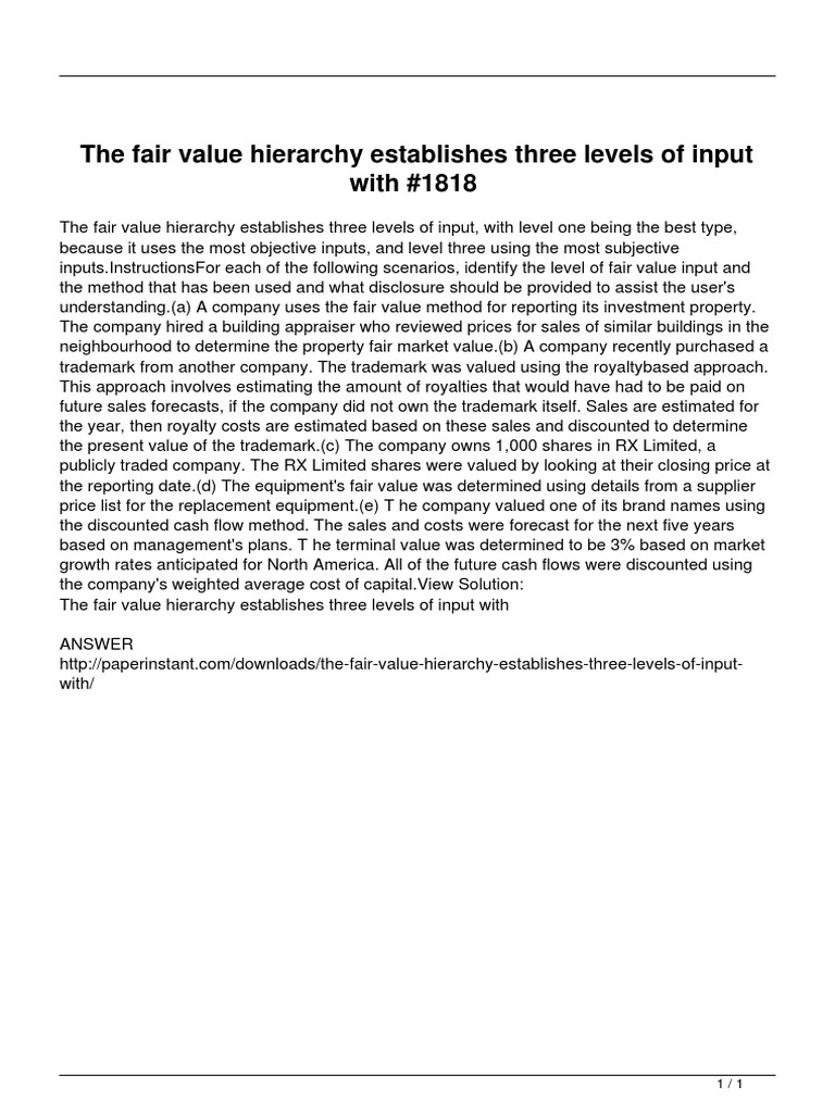 The Fair Value Hierarchy Establishes Three Levels of Input With PDF ...