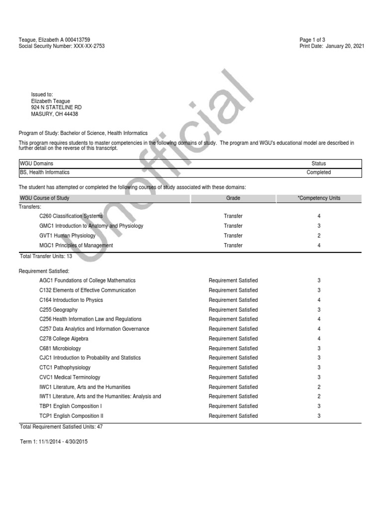 WGU Transcript | PDF | Informatics | Academic Degree