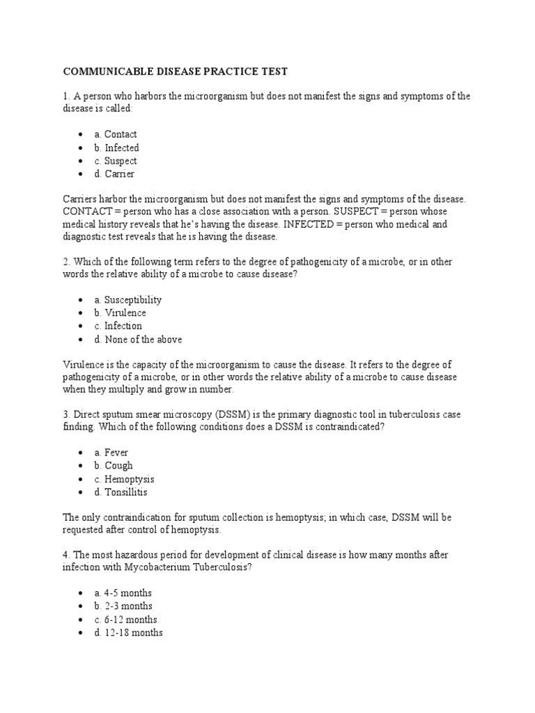 Communicable Disease Practice Test | PDF | Unrest | Diseases And Disorders