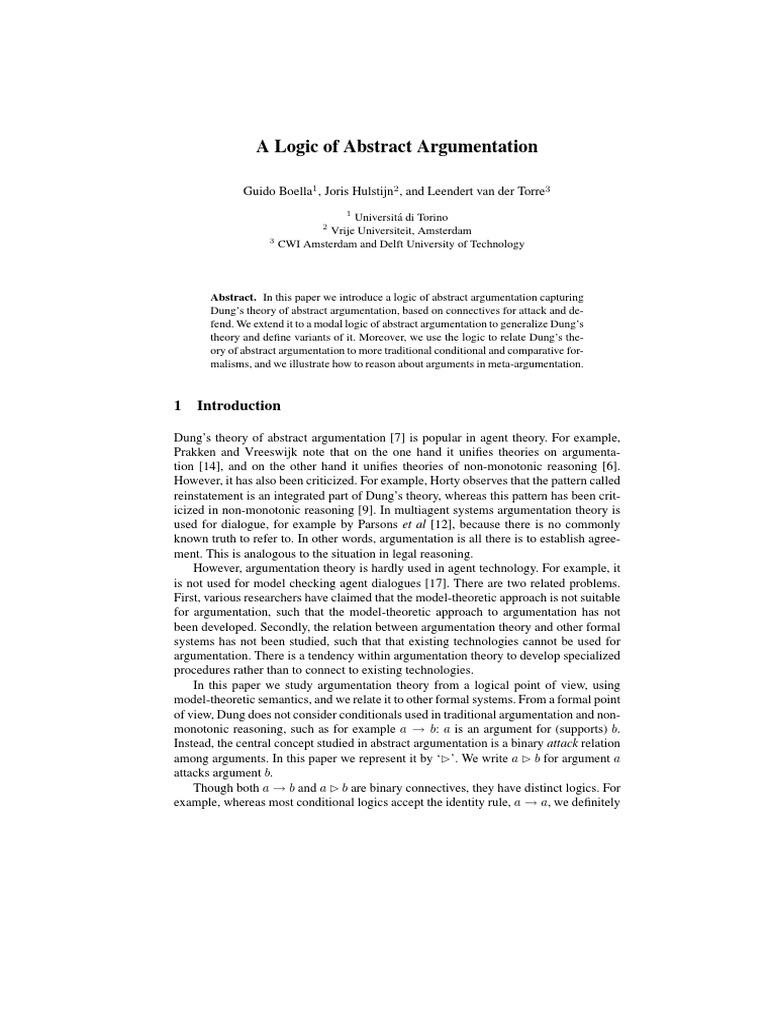 A Logic of Abstract Argumentation | PDF | Logic | Argumentation Theory