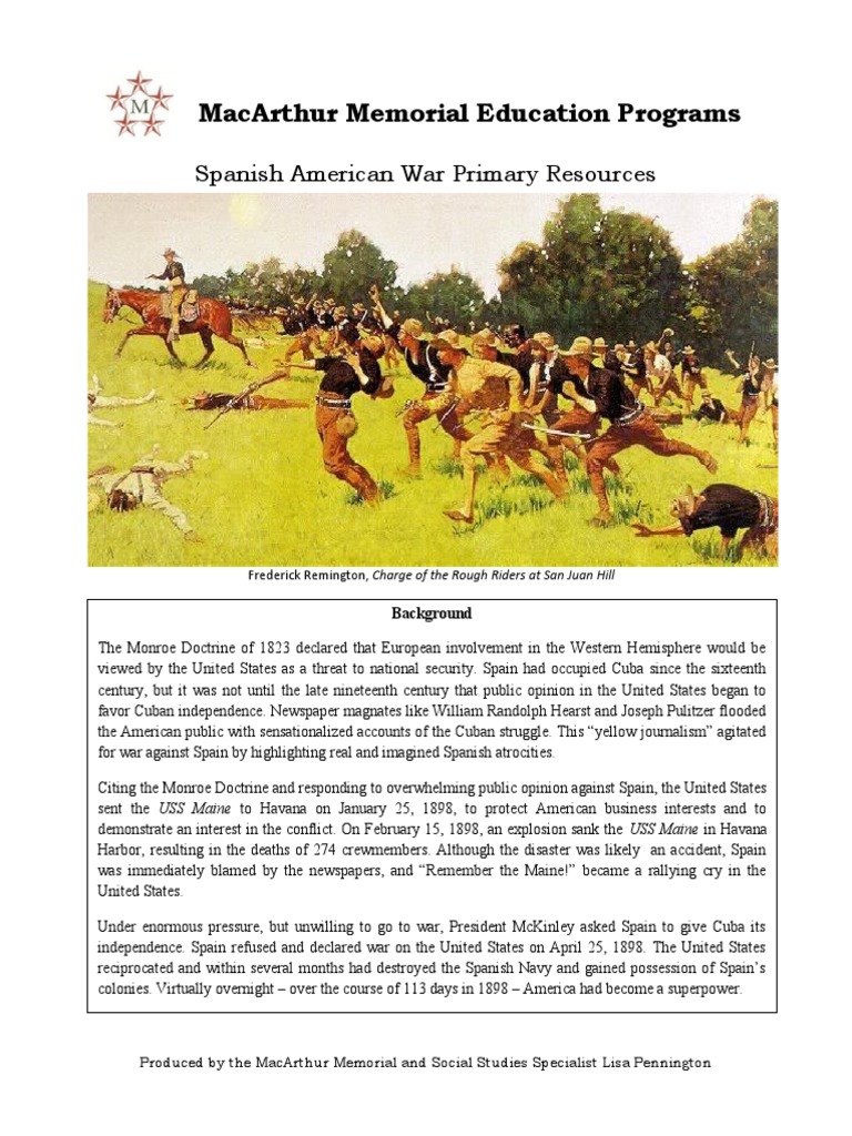 Macarthur Memorial Education Programs: Spanish American War Primary ...