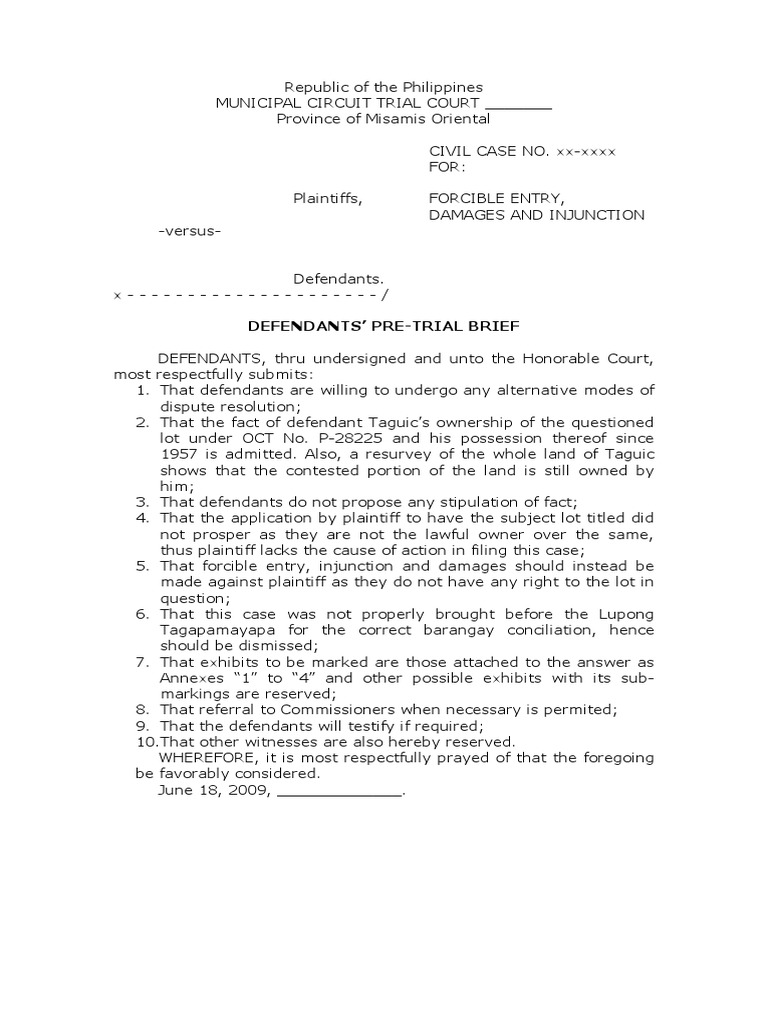 Defendants' Pre-Trial Brief | PDF