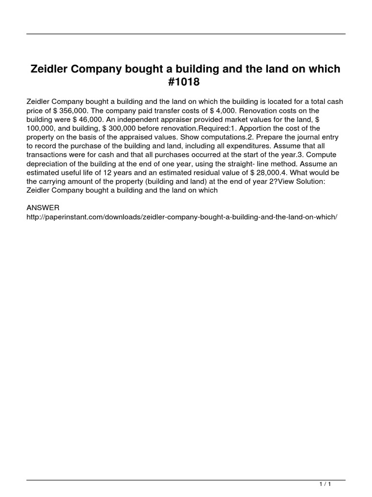 Zeidler Company Bought A Building and The Land On Which PDF | PDF