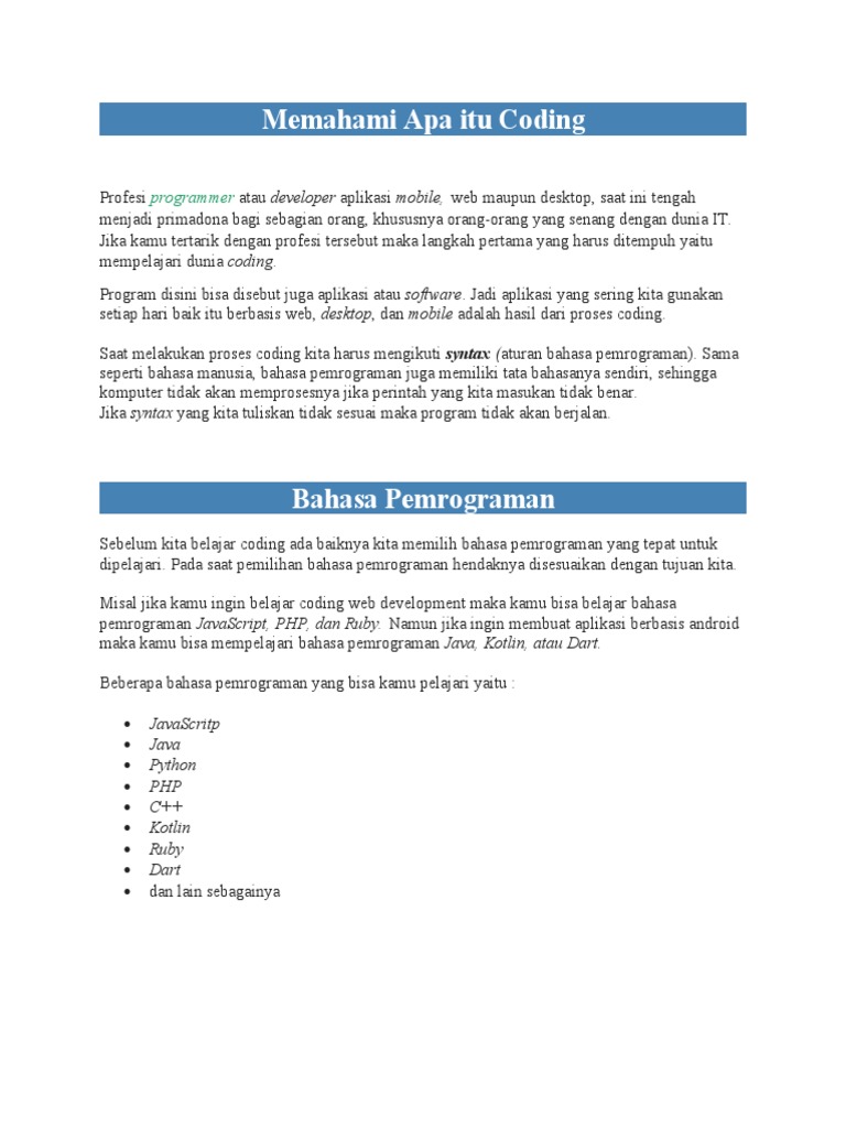 Memahami Apa Itu Coding | PDF