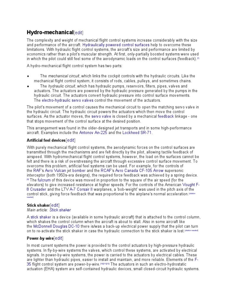Hydro-Mechanical: Artificial Feel Devices | PDF | Aircraft Flight ...