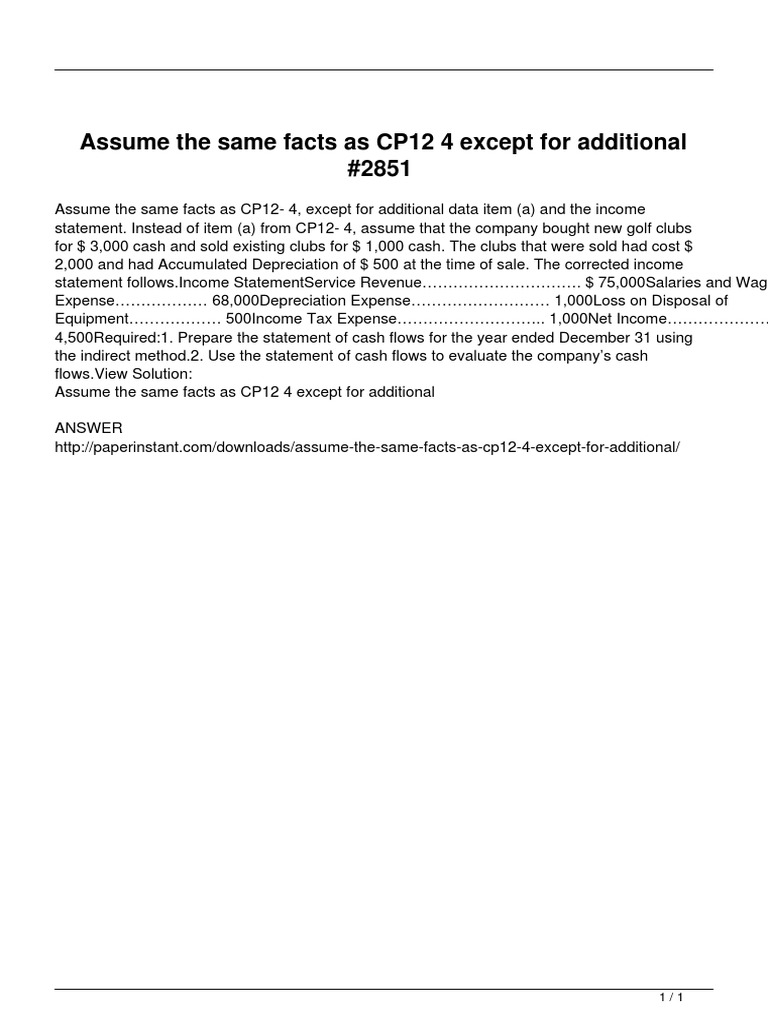 Assume The Same Facts As cp12 4 Except For Additional PDF | PDF