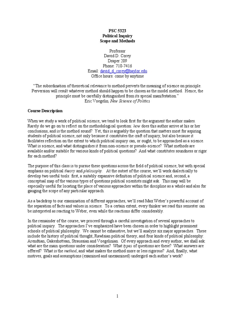 PSC 5323 Political Inquiry Scope and Methods: David - D - Corey@baylor ...