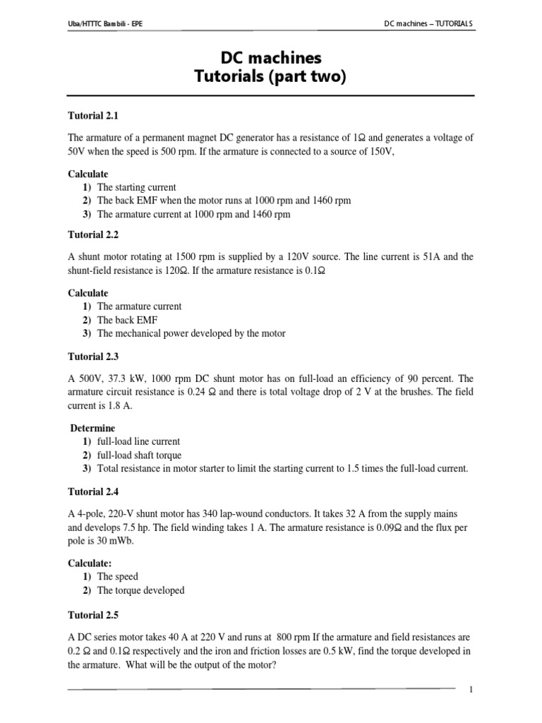 DC Machines Tutorials (Part Two) : Uba/HTTTC Bambili - EPE | Download ...