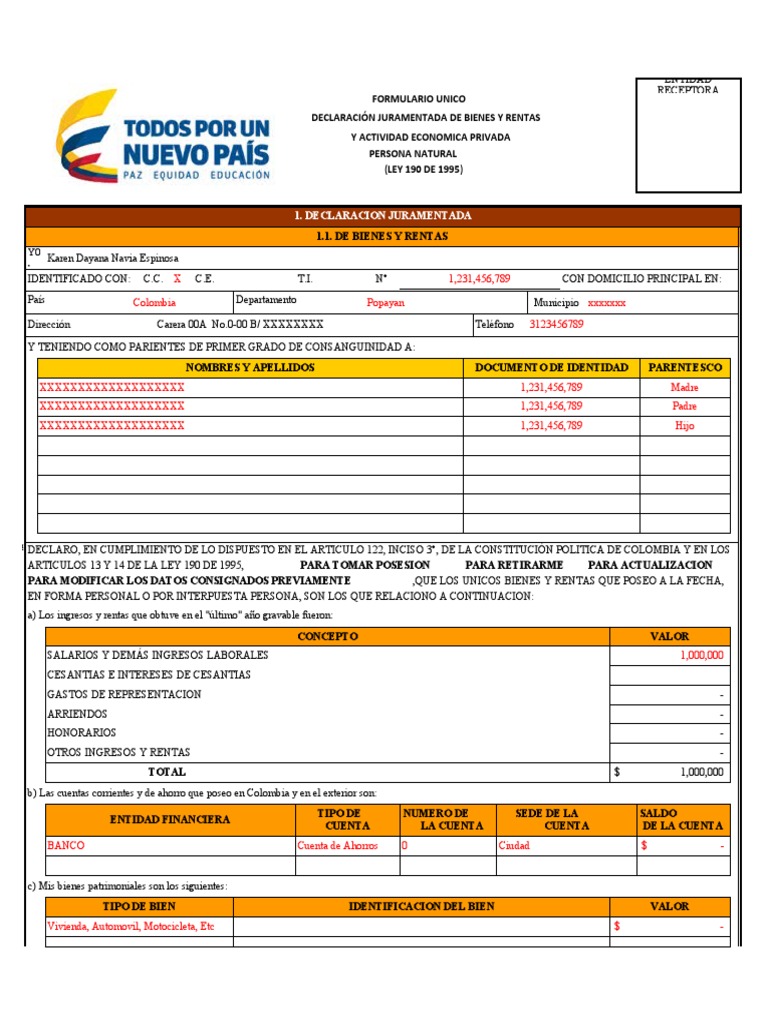 Formato Declaración Juramentada de Bienes y Rentas | PDF | Economias ...