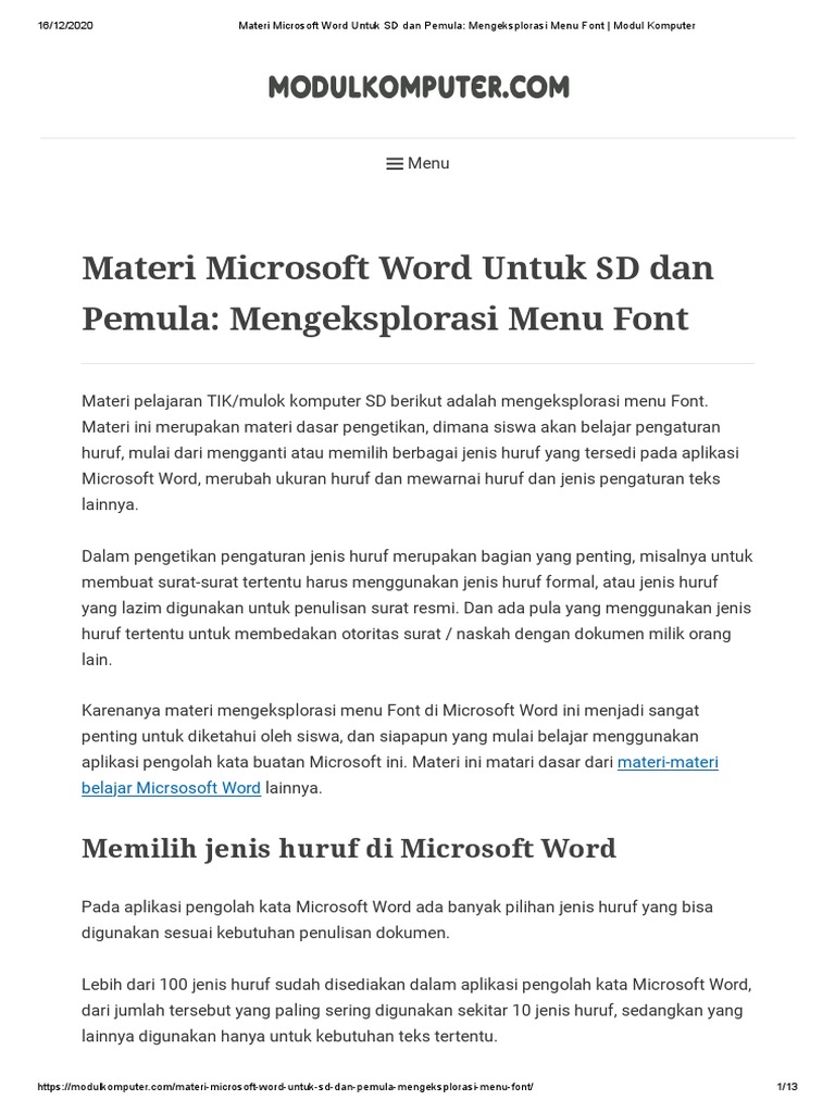 Materi Microsoft Word Untuk SD Dan Pemula - Mengeksplorasi Menu Font ...