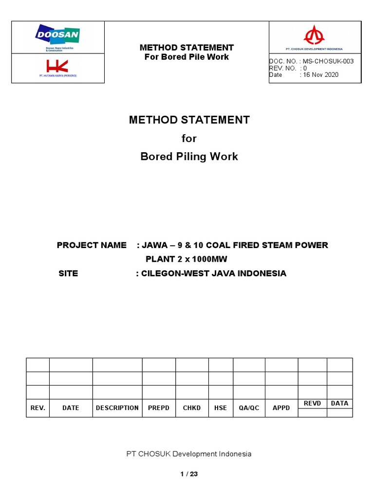 MS - Bored Piling Work PT Chosuk Development Indonesia Rev.03 Nov 2020 ...