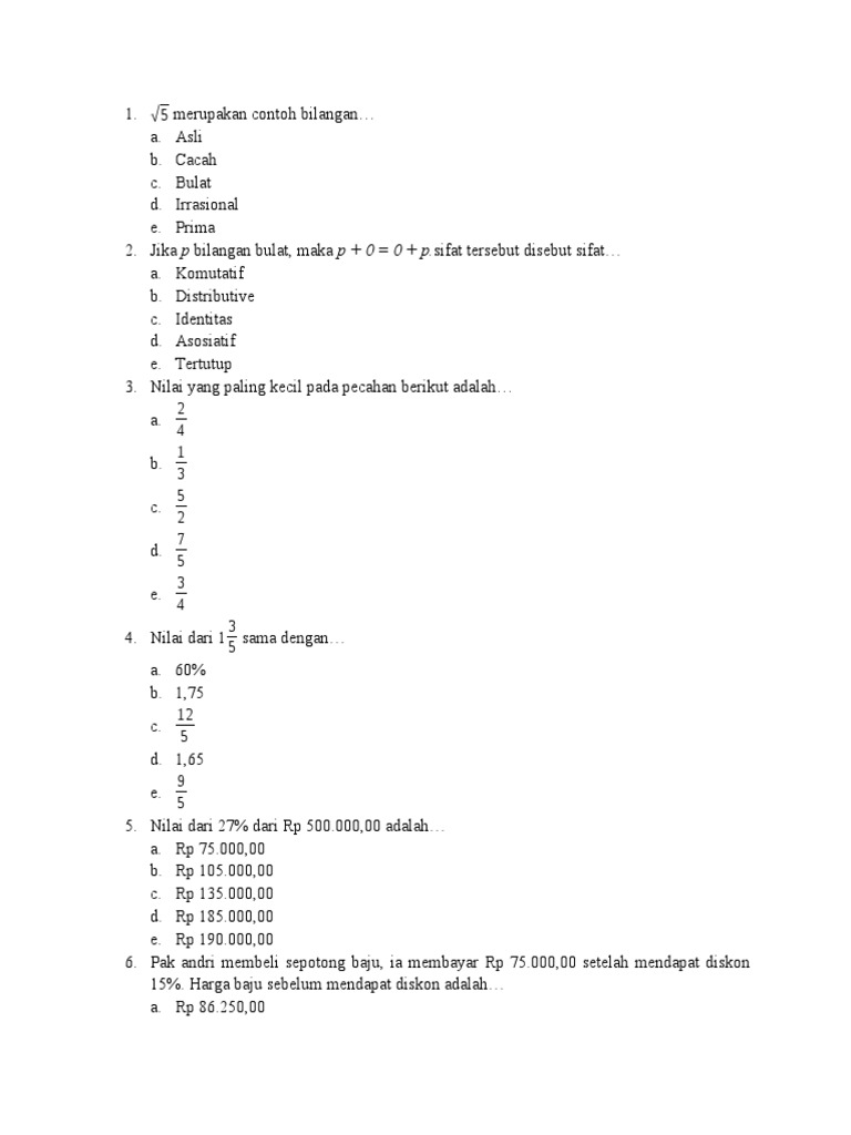 Soal Uas MTK KLS X SMK SMT 1 | PDF