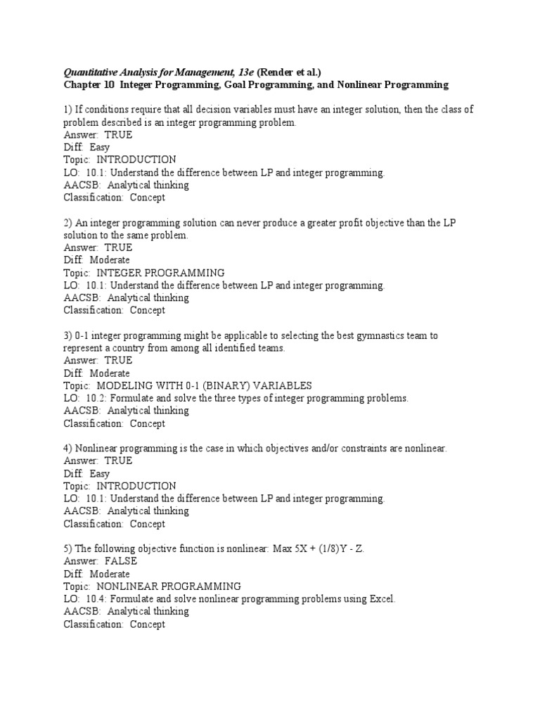 Quantitative Techniques for Management: A Conceptual Exploration of Integer Programming, Goal ...