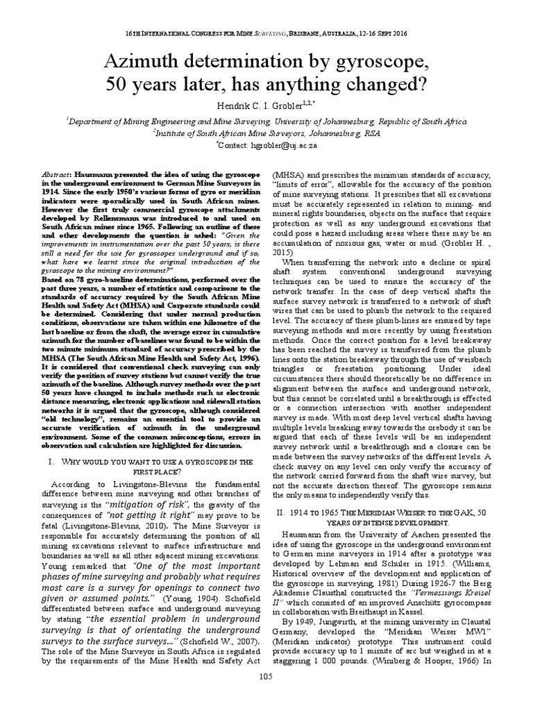 Azimuth Determination by Gyroscope | PDF | Surveying | Gyroscope