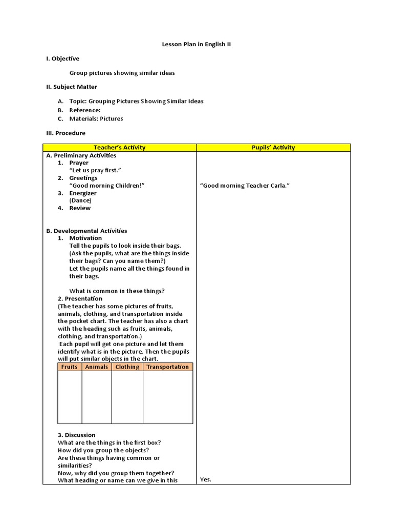 Lesson Plan in English II | PDF