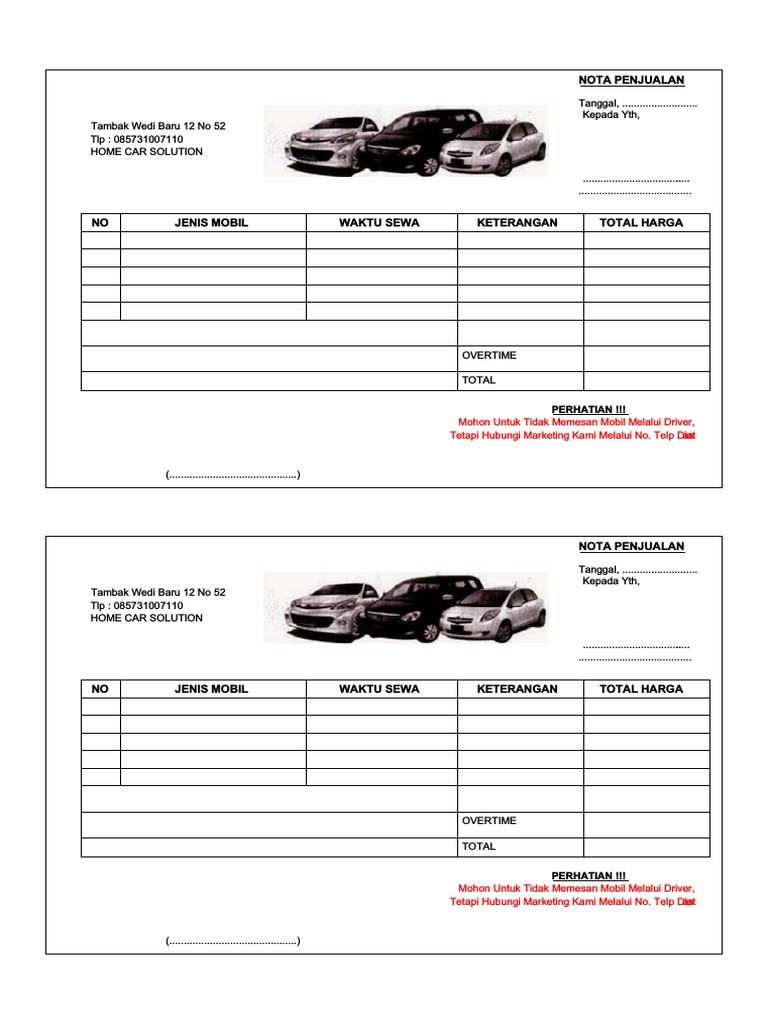 Contoh Nota Sewa Mobil PDF | PDF