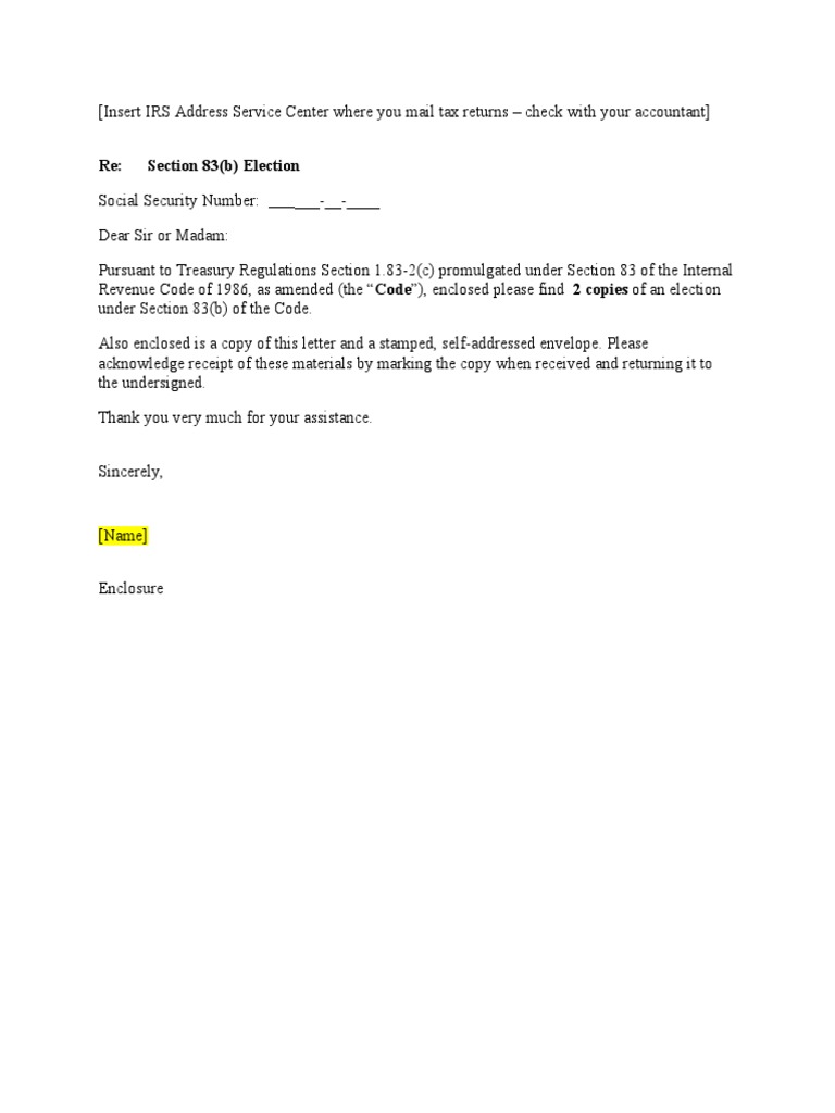 83b Election Coverletter and Form | PDF | Taxpayer | Social Security ...