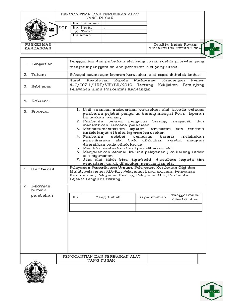 SOP Penggantian Dan Perbaikan Alat | PDF