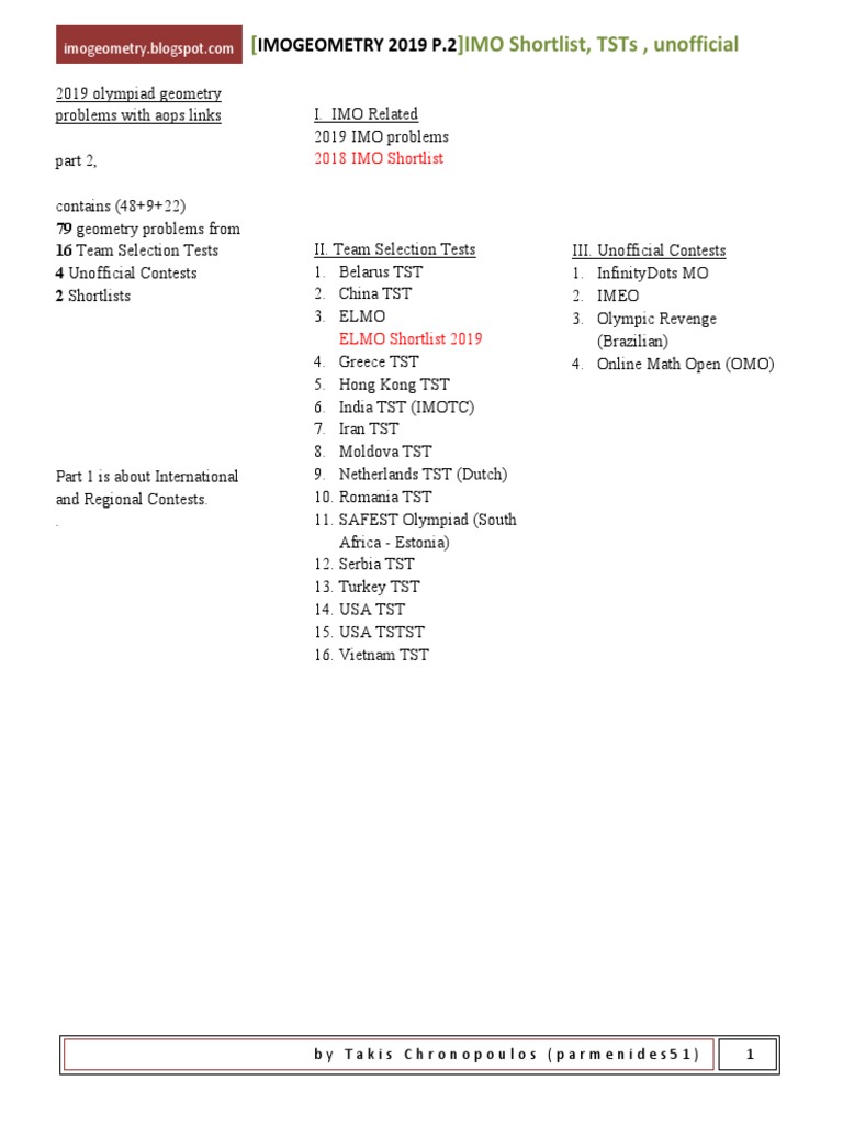 Imo Shortlist, TSTS, Unofficial: Imogeometry 2019 P.2 | PDF | Triangle | Circle