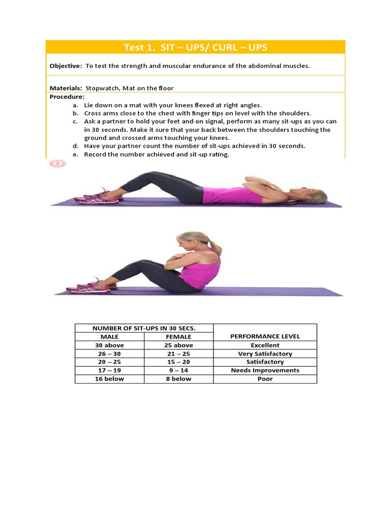 Sit-Up and Curl-Up Test Procedure | PDF