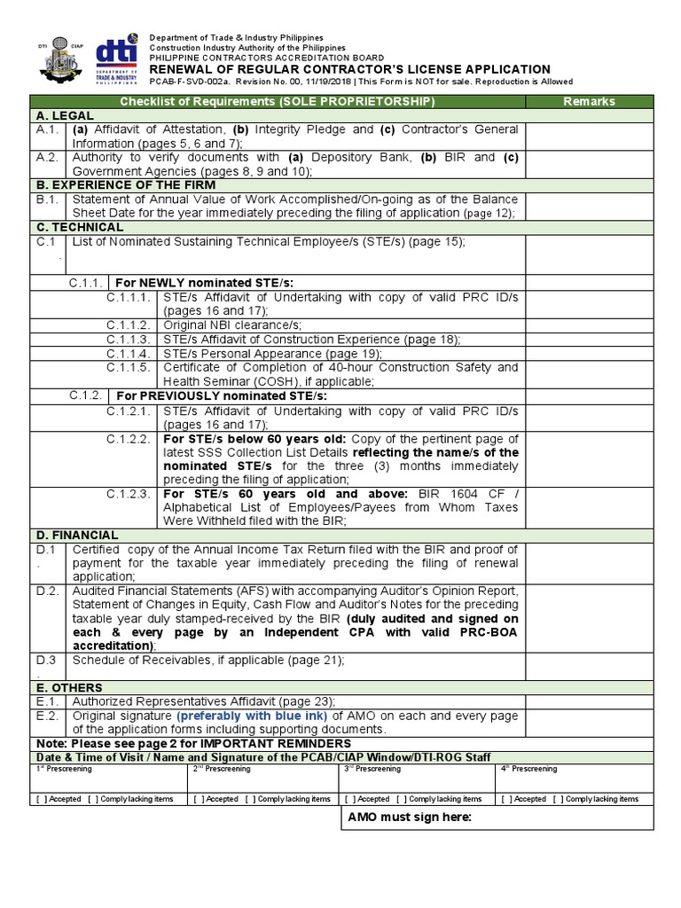 Renewal of Regular Contractor's License (SOLE - PROP) - PNE | PDF ...