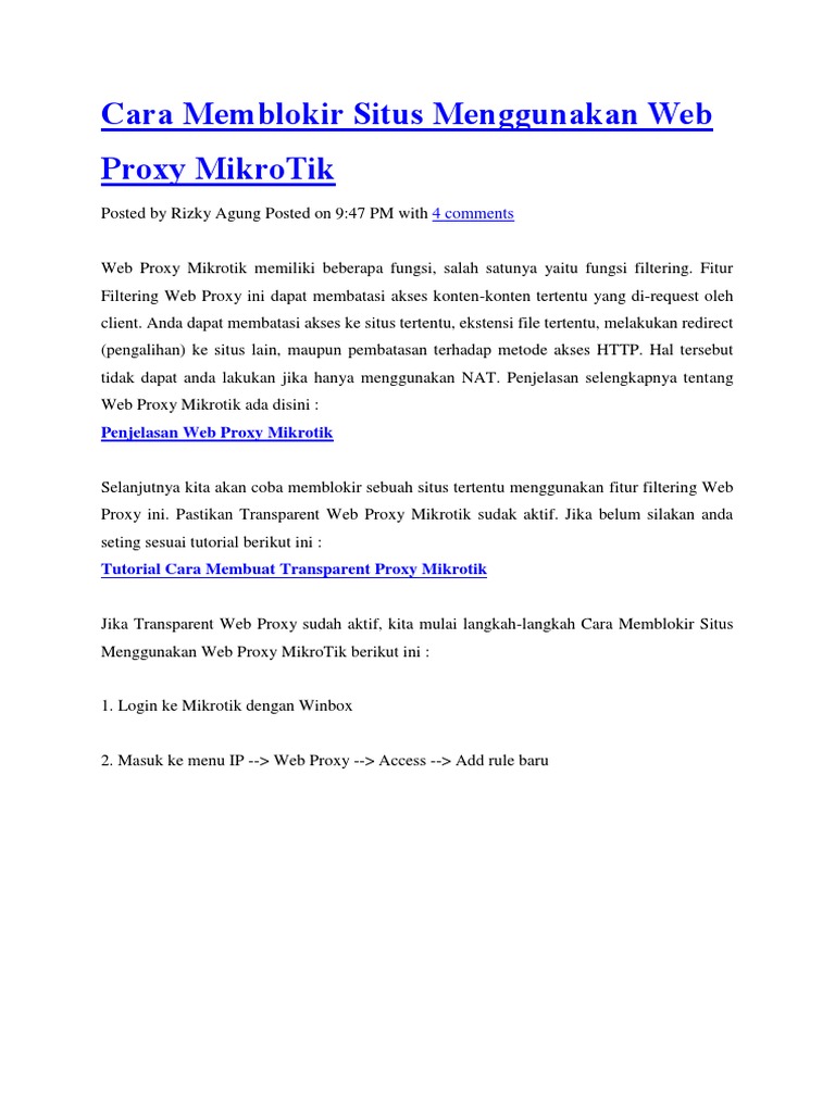 Cara Memblokir Situs Menggunakan Web Proxy Mikrotik Pdf Pdf 