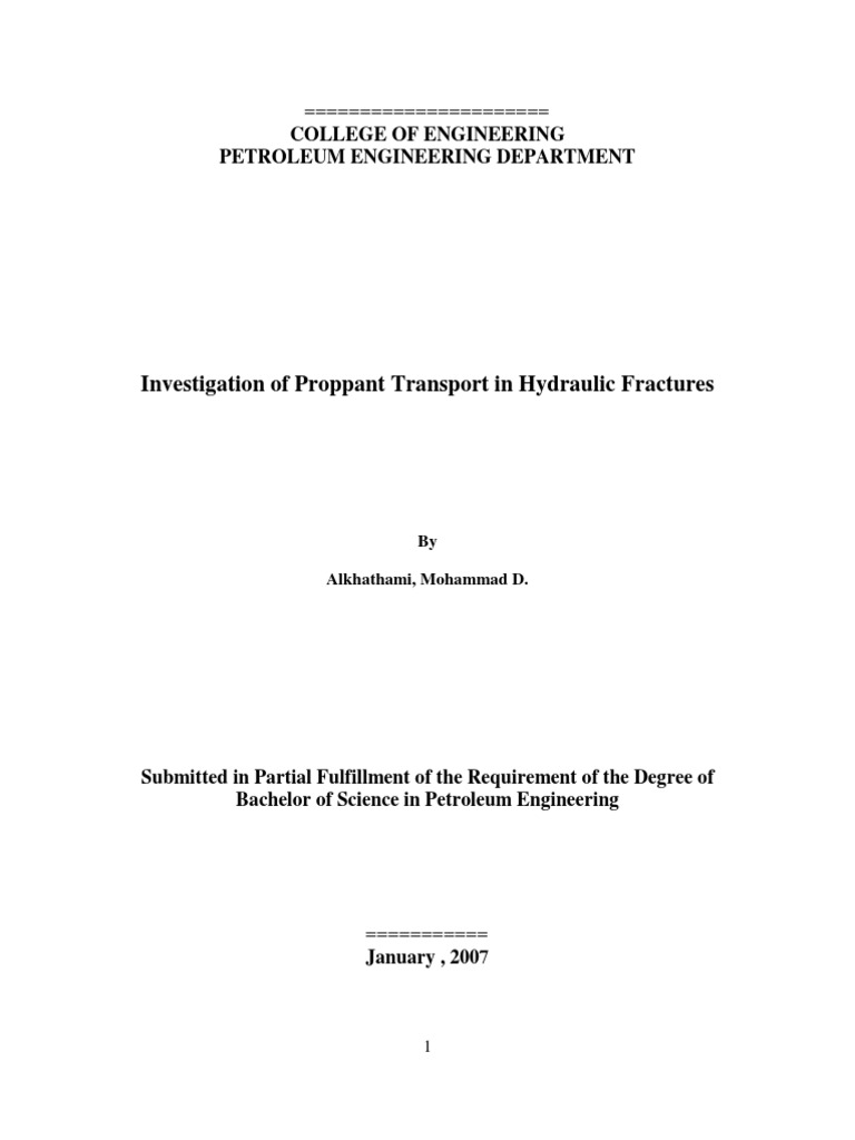 Proppant Transport in Hydraulic Fracture | PDF | Hydraulic Fracturing ...
