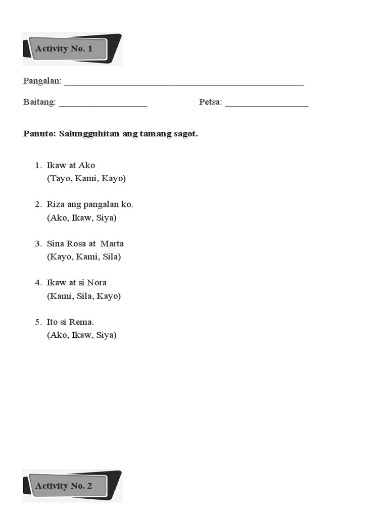 Activity Sheets in Filipino | PDF