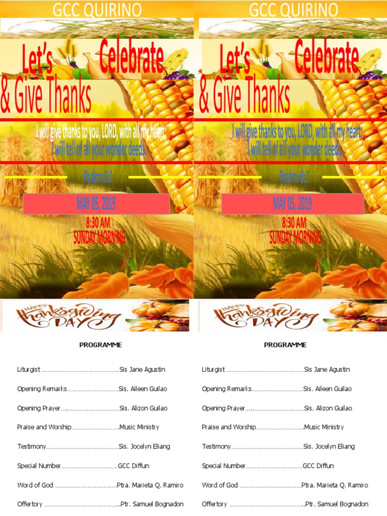 Church Thanksgiving Program Outline | PDF