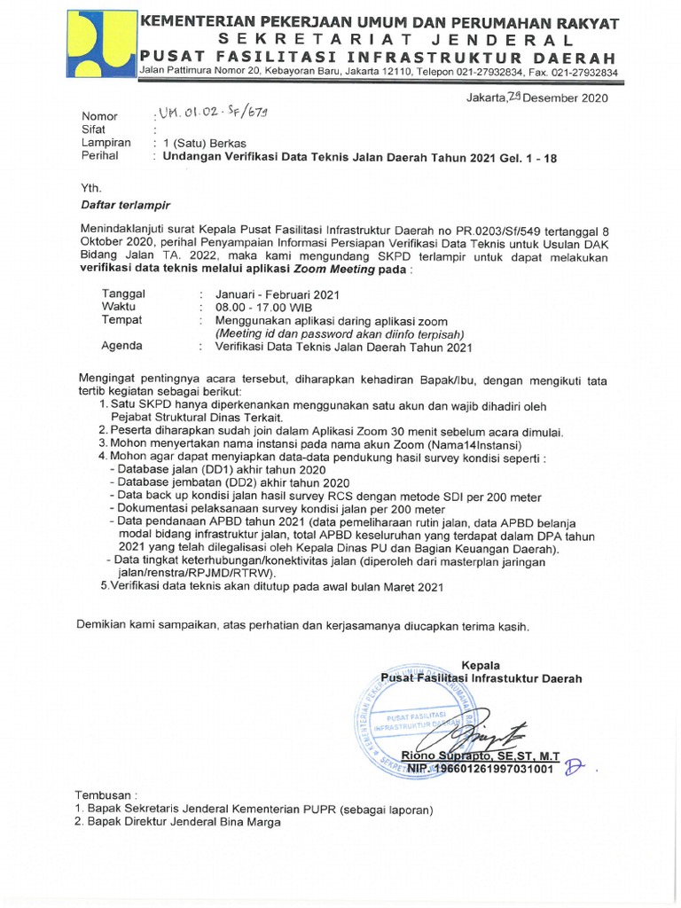 UM.01.02.Sf - 679 - Undangan Verifikasi Data Teknis 2021 PDF | PDF