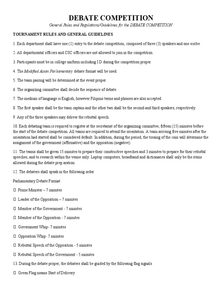 Debate Competition: General Rules and Regulations/Guidelines For The ...