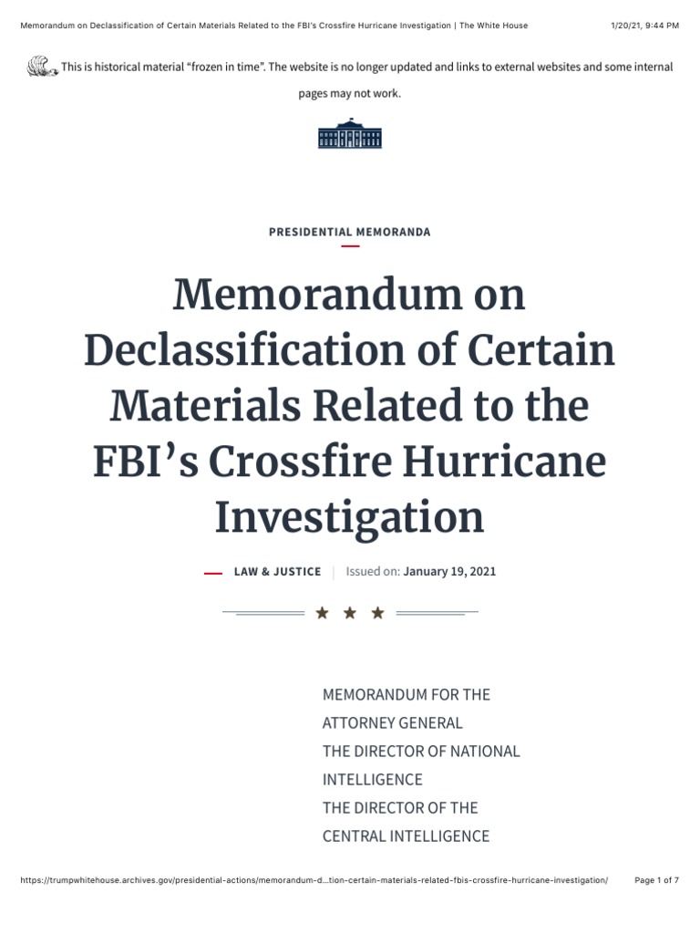 Memorandum On Declassification of Certain Materials Related To The FBI ...
