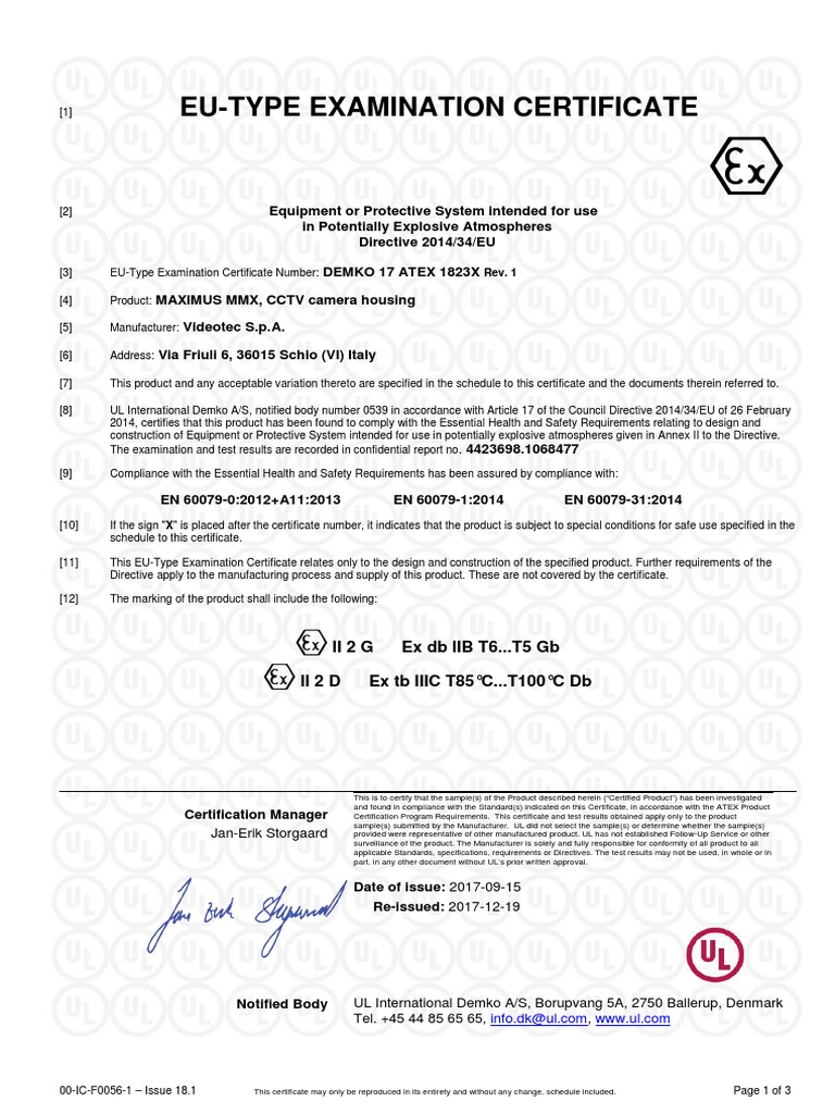 DEMKO 17 ATEX 1823X Rev. 1 | PDF | Manufactured Goods | Electricity