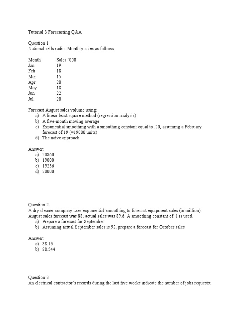 Tutorial 3 QA Forecasting | PDF