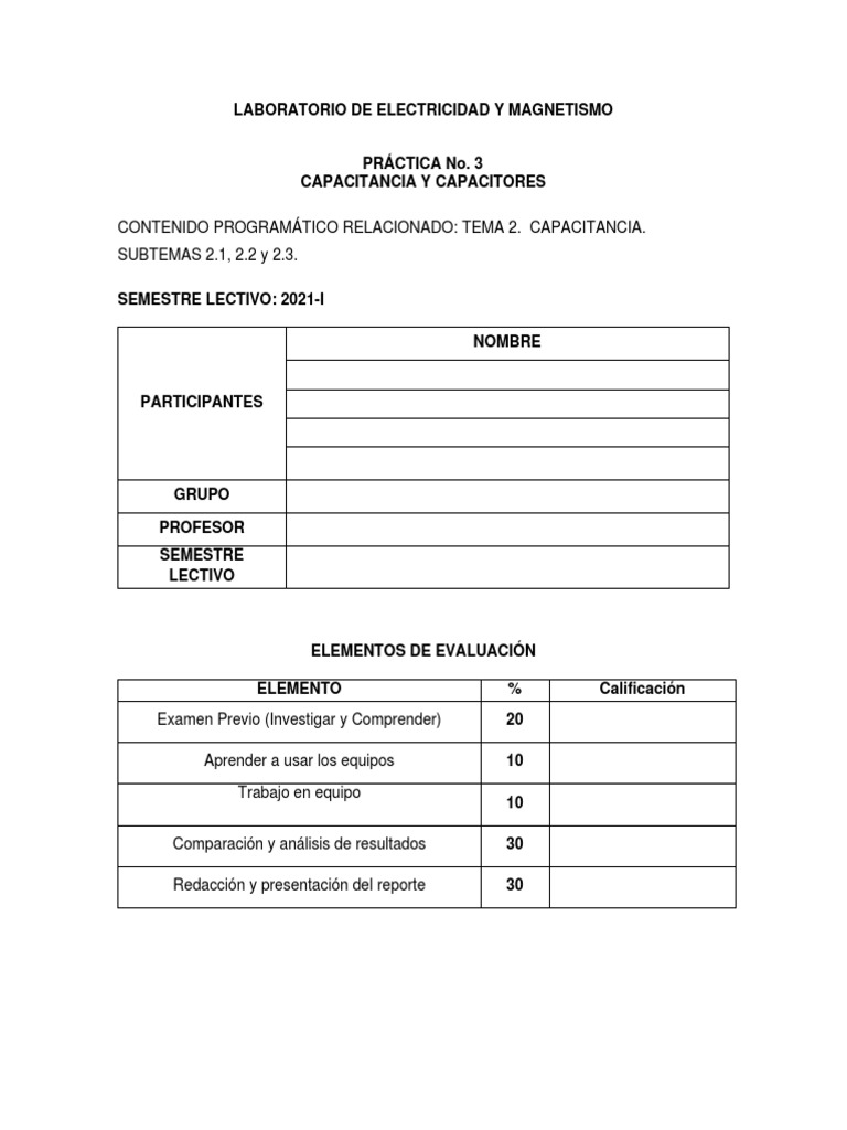 Practica 3 Capacitancia y Capacitores Final PDF | PDF | Capacidad | Condensador