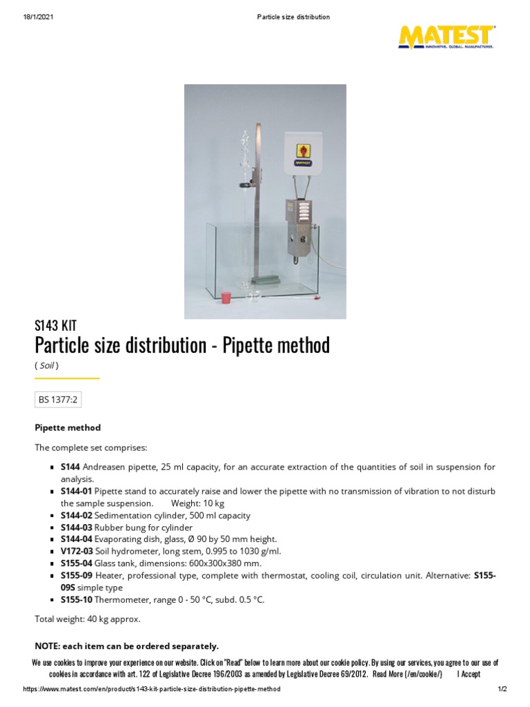 Particle Size Distribution - Pipette Method: S143 KIT | PDF