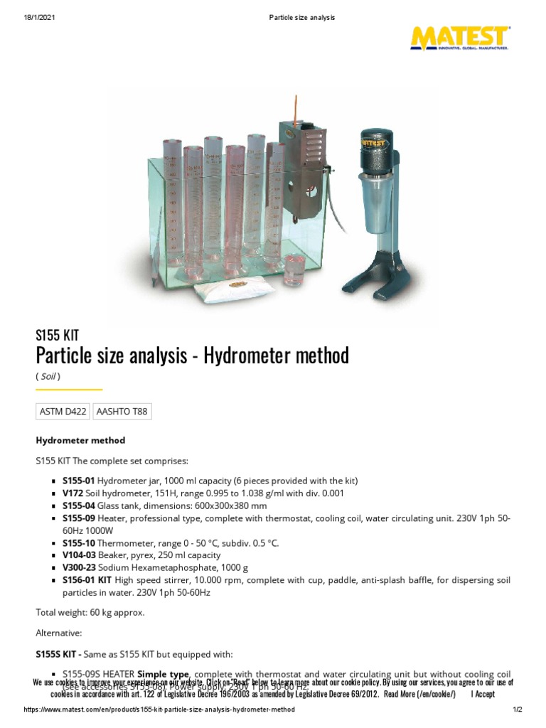 Particle Size Analysis - Hydrometer Method: S155 KIT | PDF | Physical ...