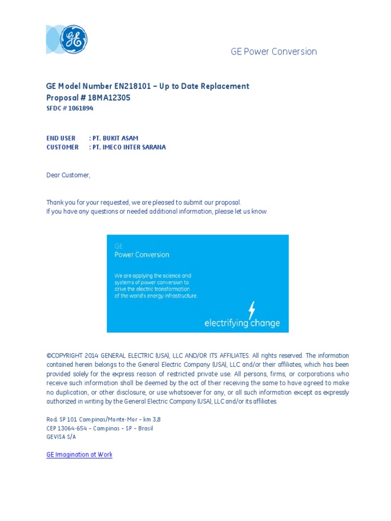 GE Model Number EN218101 - Up To Date Replacement Proposal # 18MA12305 ...