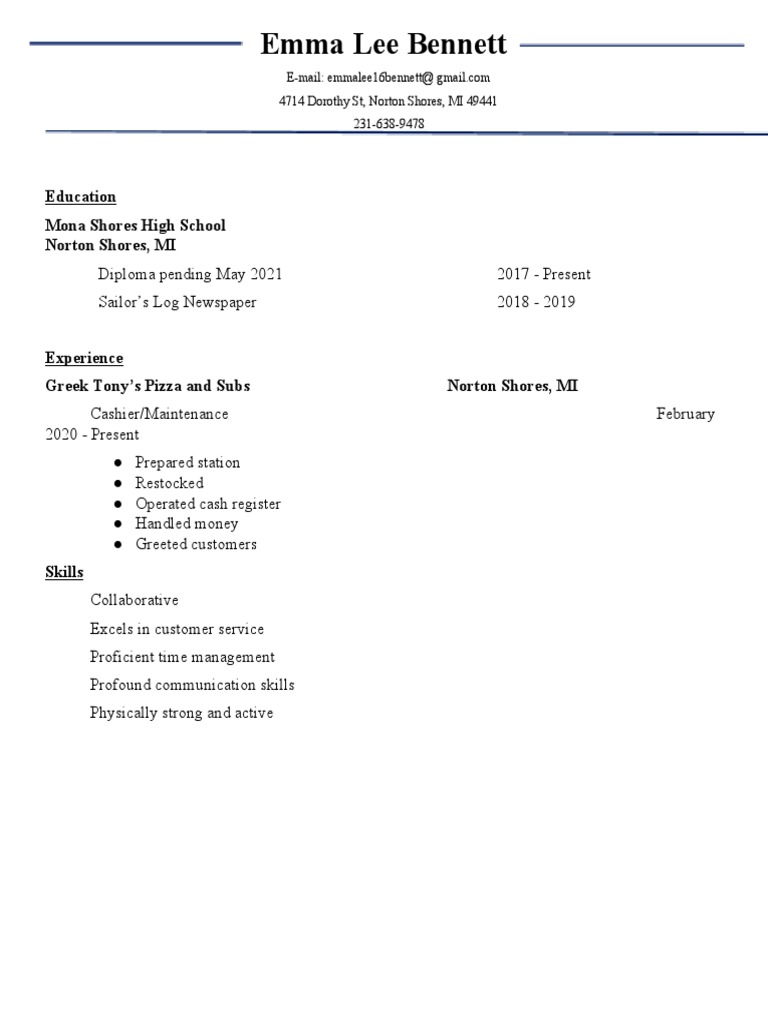 Emma Lee Bennett - Resume | PDF