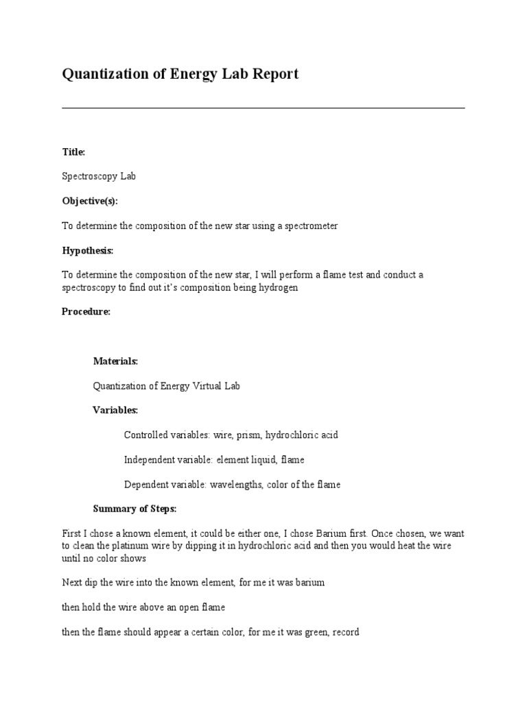 Quantization of Energy Lab Report: Title | Download Free PDF | Stars ...