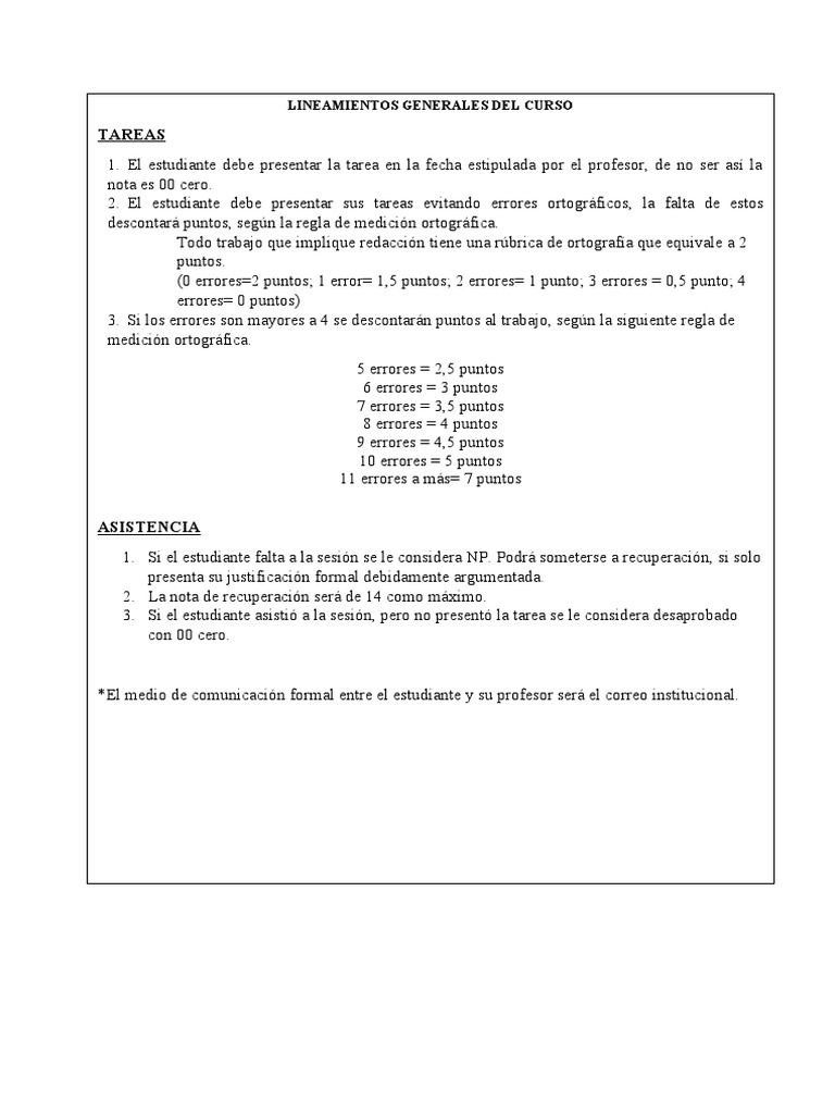 Lineamientos para El Curso | PDF