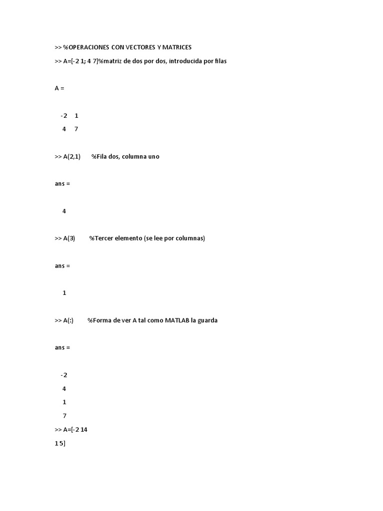Matlab 2 Operaciones Con Vectores y Matrices | PDF | Análisis funcional ...