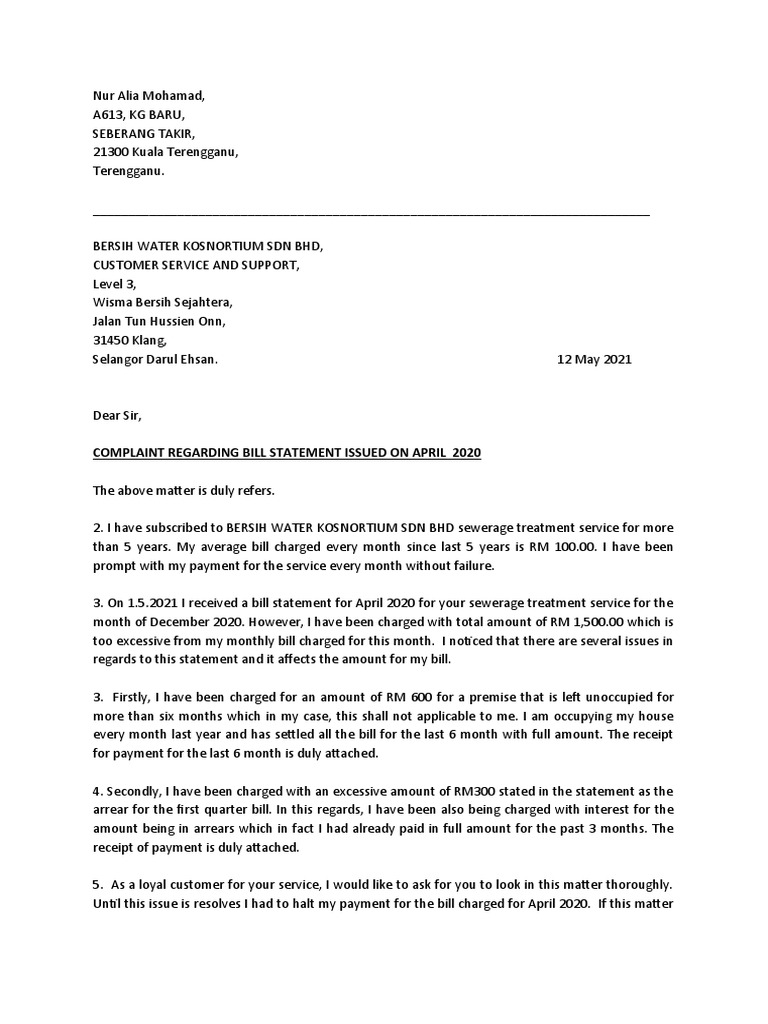 Dispute Over Excessive Water Bill | PDF